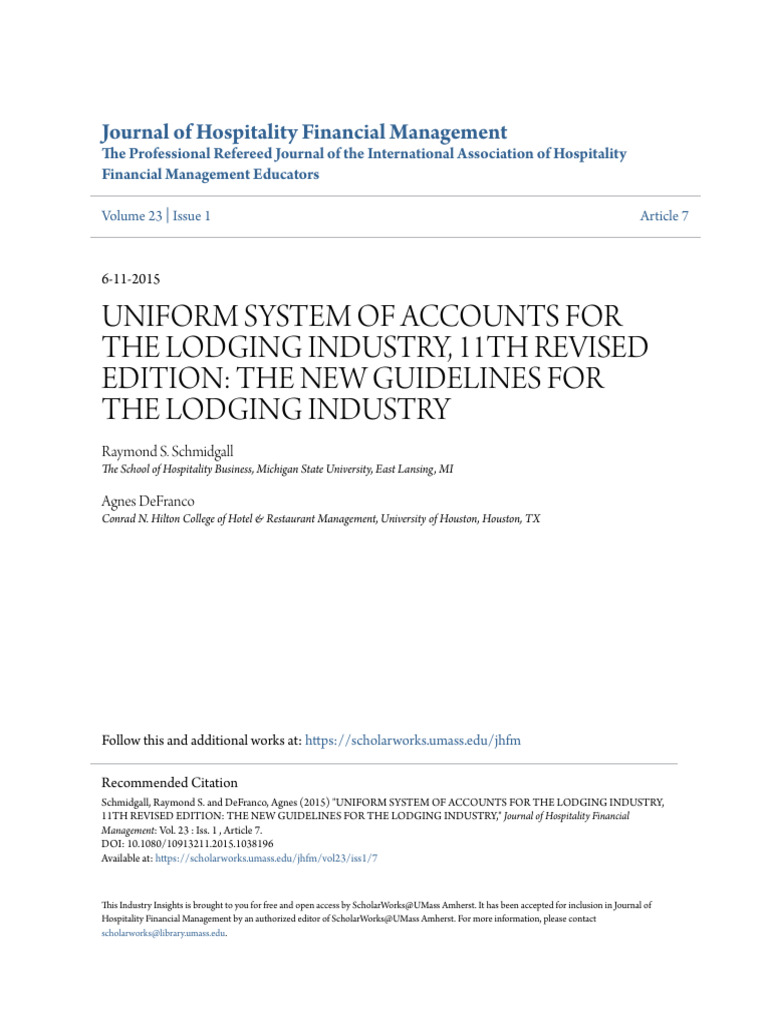 Uniform System of Accounts For The Lodging | PDF | Expense | Net Income