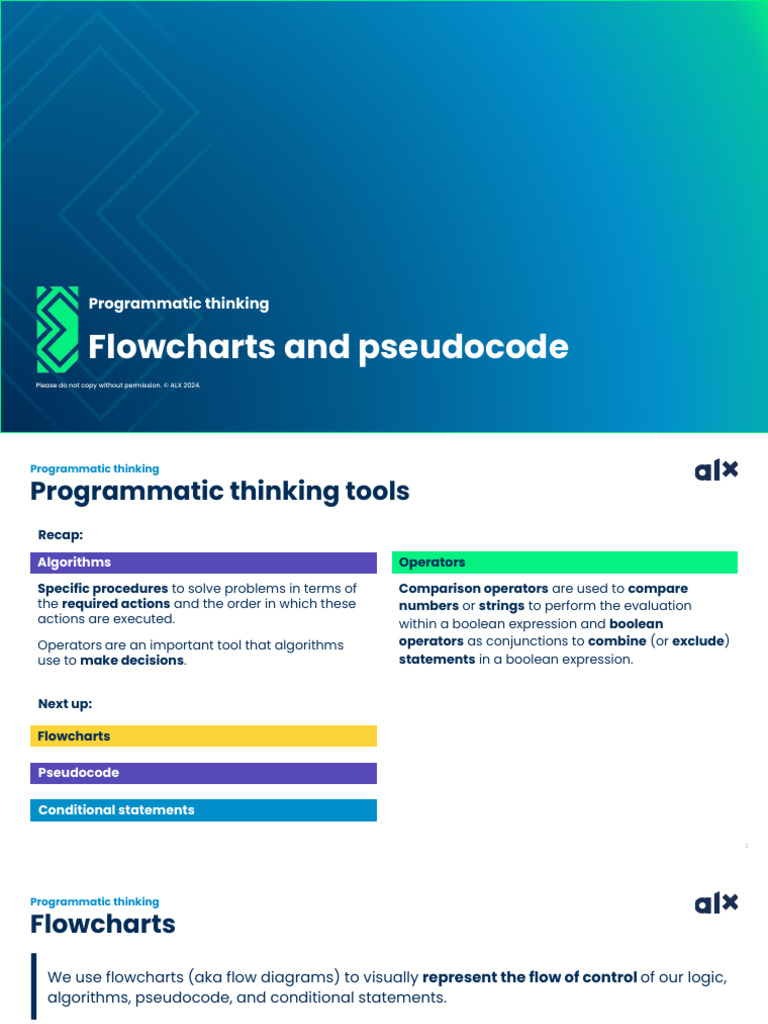 Flowcharts and Pseudocode (Slides) (Re-Brand) | PDF | Boolean Data Type | Algorithms