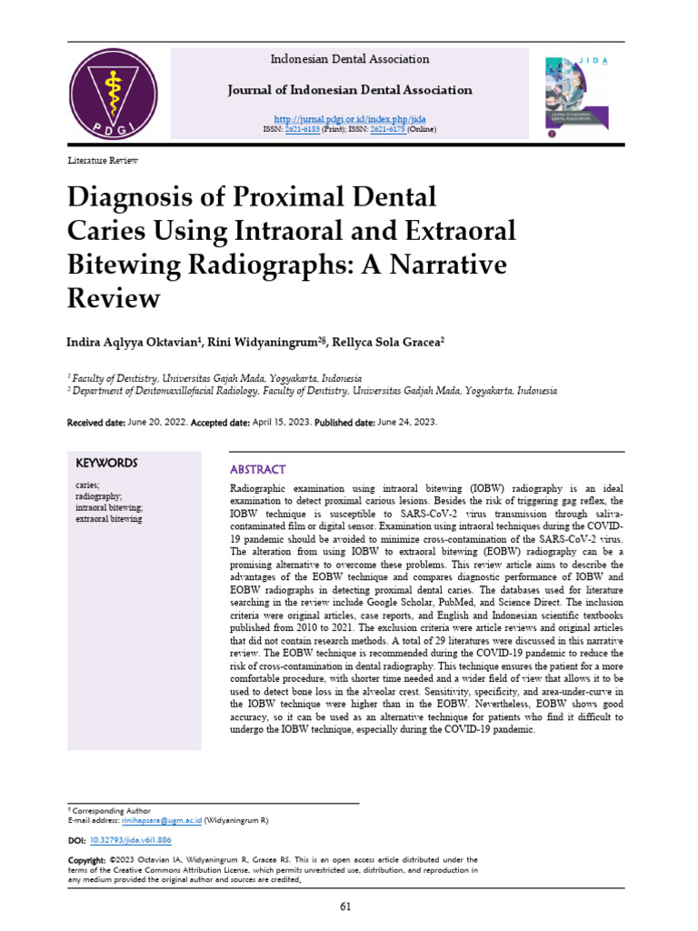 Diagnosis of Proximal Dental Caries Using Intraora | PDF