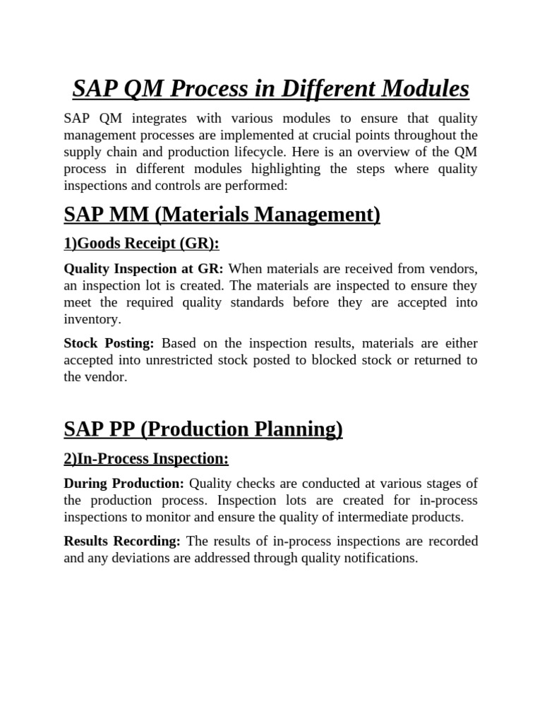 Task 05 (SAP QM Process in Different Modules) | PDF | Warehouse ...