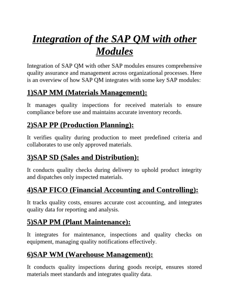 SAP QM Integration with Key Modules | PDF