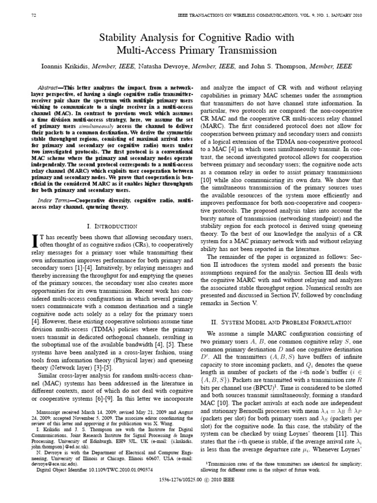 Stability Analysis For Cognitive Radio With Multi-Access Primary transmission-bSY | PDF ...