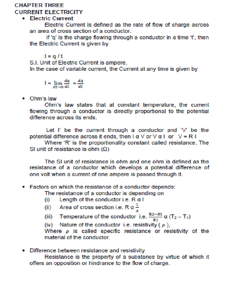 Notes - Current Electricity | PDF