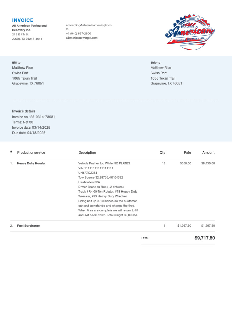 DFW Invoice 25031473681 No Po | PDF