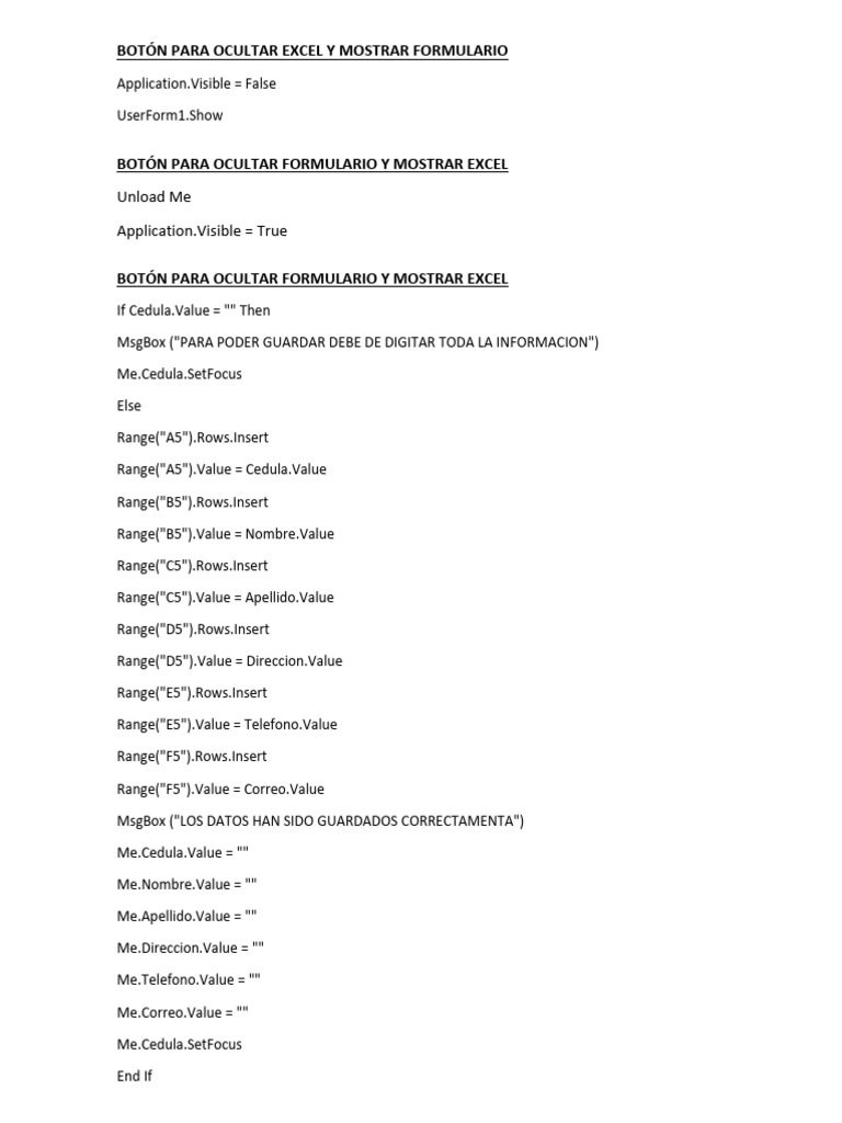 Codigo Botones Excel | PDF