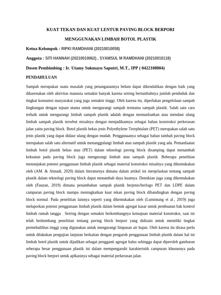 Kuat Tekan Dan Kuat Lentur Paving Block Berpori | PDF