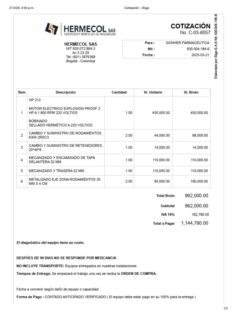 Cot. Gonher Op 212 CF 6057 | PDF