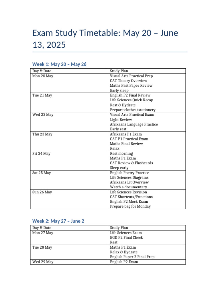 Study Timetable Table Format | PDF | Qualifications | Tests