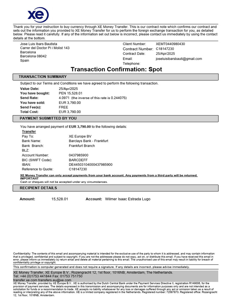Transaction Confirmation: Spot | PDF | Wire Transfer | Economies
