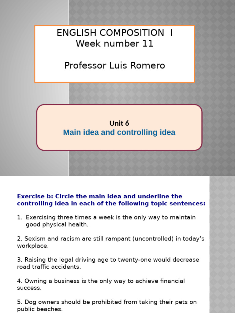 Main Idea and Controlling Idea | PDF