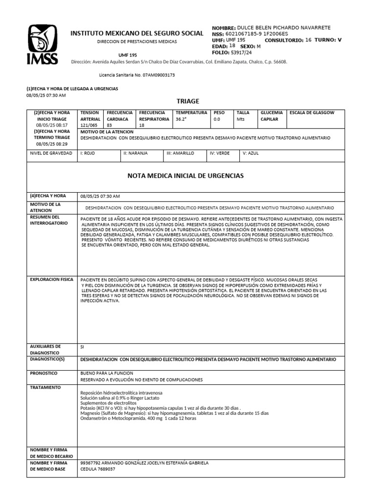 Nota Dulce | PDF | Deshidración | Especialidades Medicas