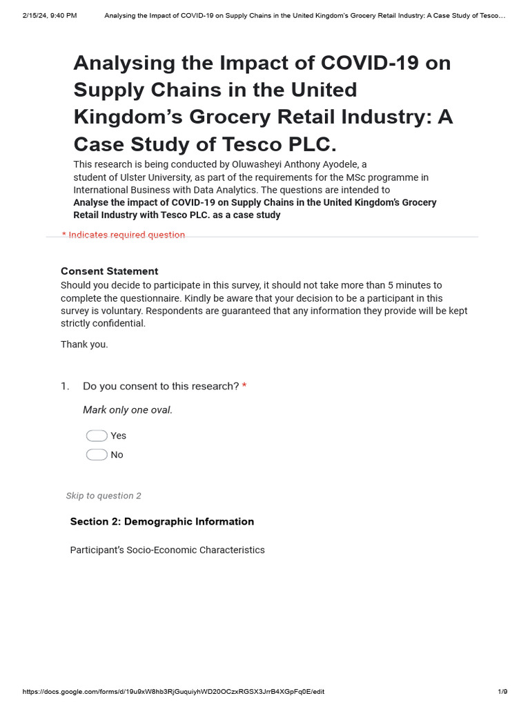 Sheyi Questionnaire - Google Forms | PDF | Grocery Store | Tesco