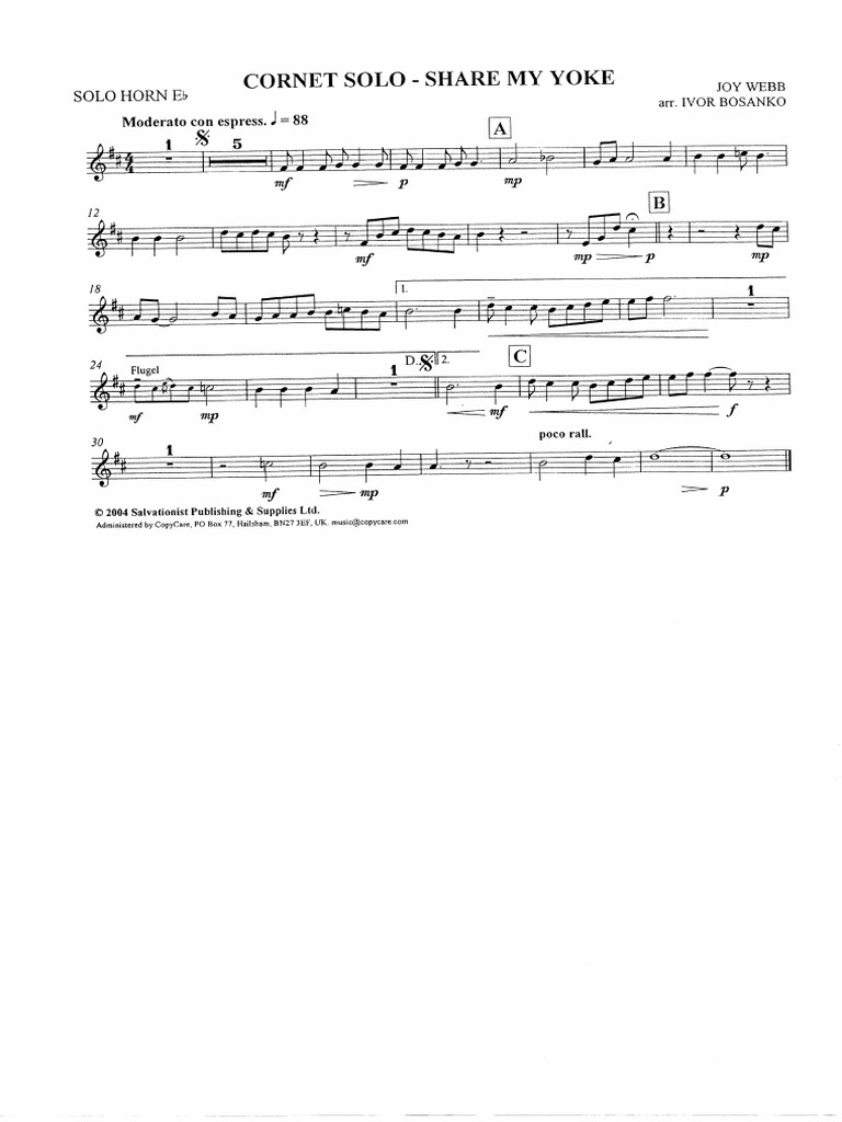 Cornet Solo: Share My Yoke Arrangement | PDF