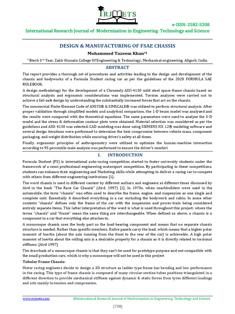Design & Manufacturing of Fsae Chassis | PDF | Steel | Strength Of ...