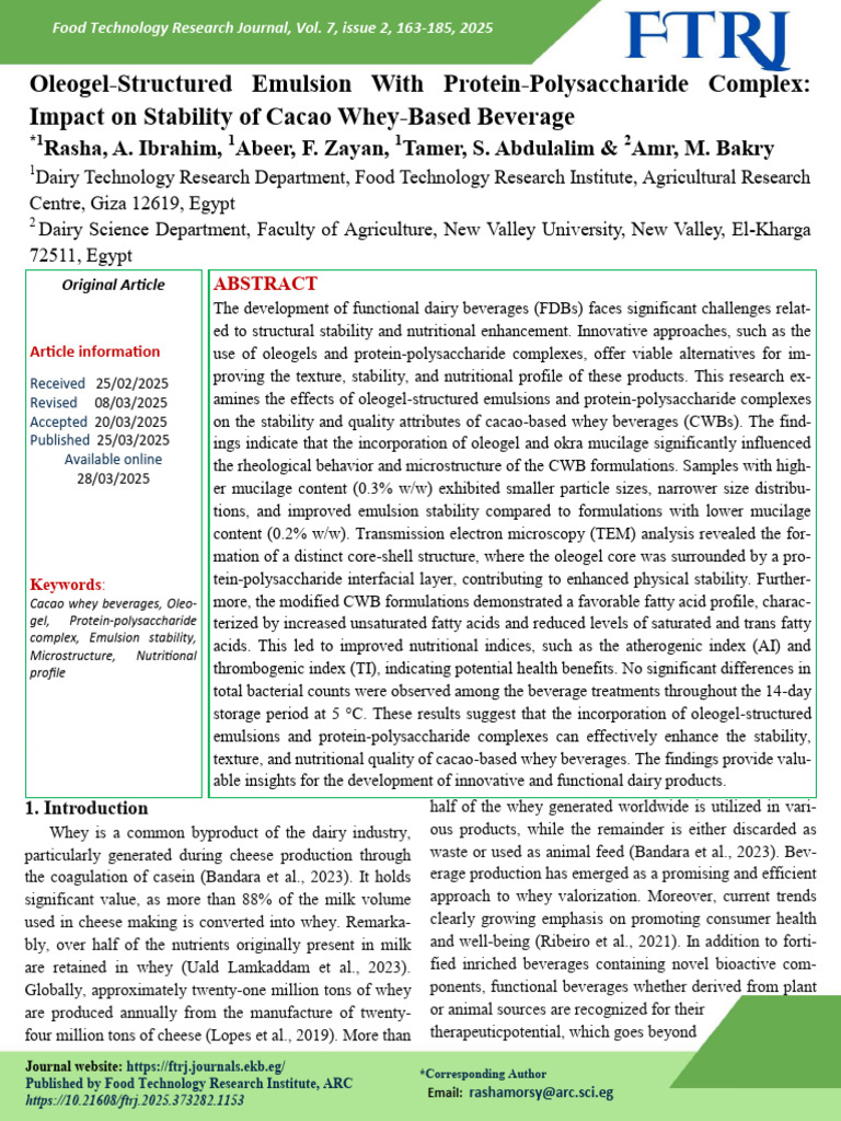 Enhancing Cacao Whey Beverage Stability | PDF | Omega 3 Fatty Acid ...