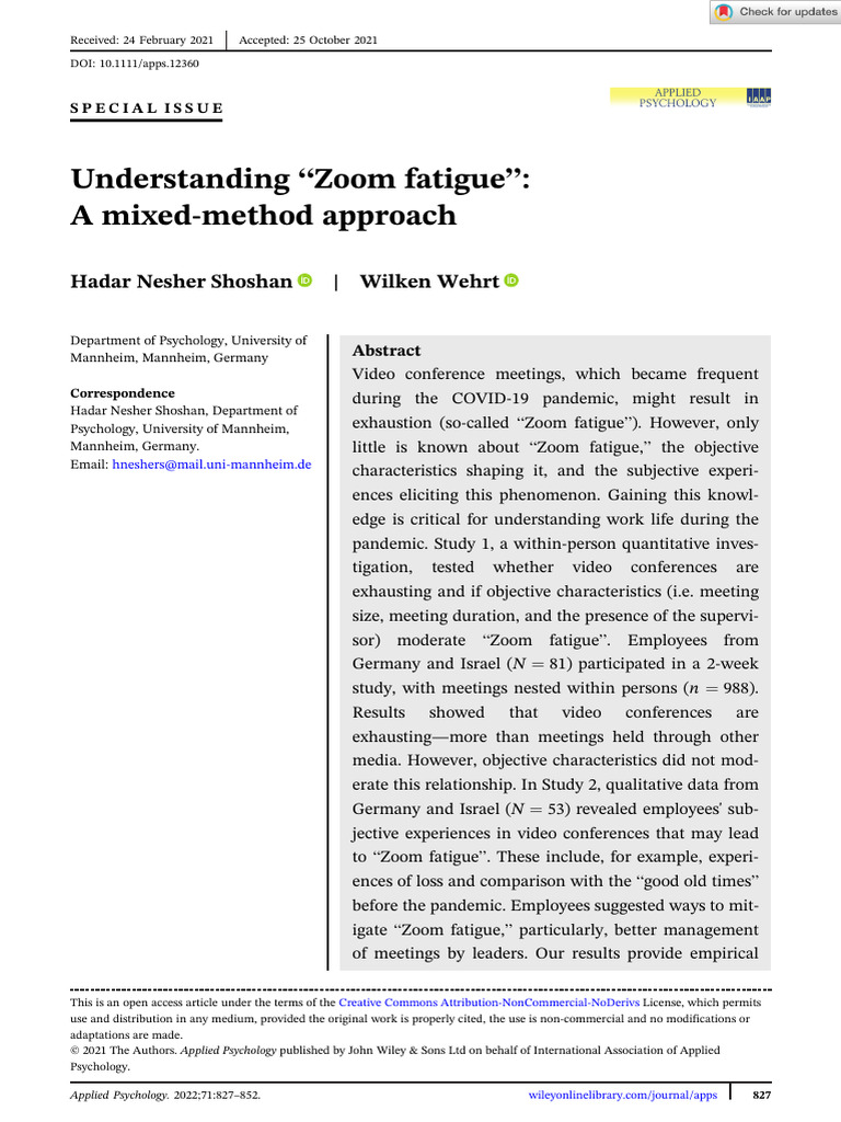 Understanding Zoom Fatigue: Insights & Causes | PDF | Quantitative ...