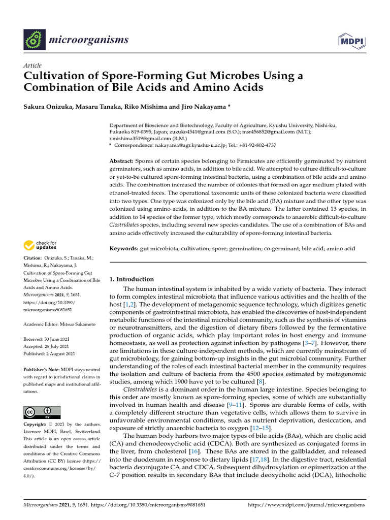 2021 Cultivation of Spore-Forming Gut Microbes Using a Combination of ...