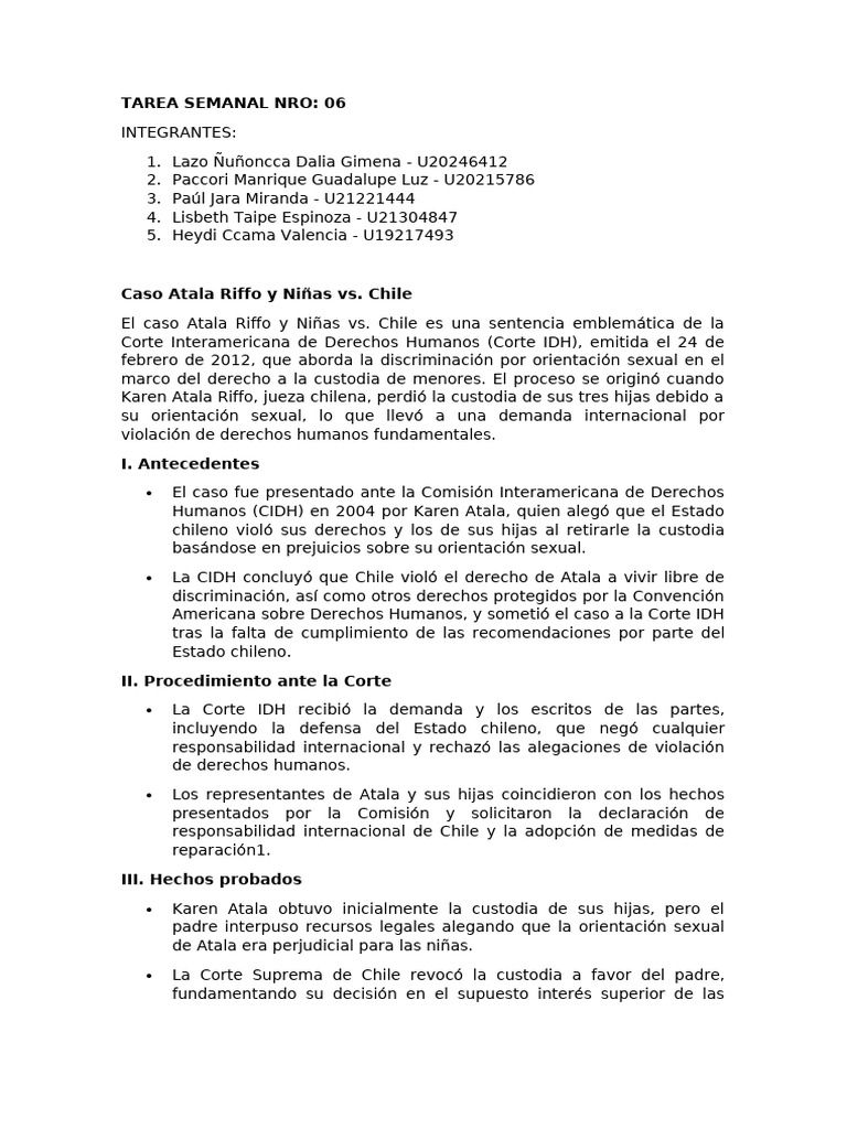 Resumen Del Caso Atala Riffo y Niñas vs. Chile | PDF | Discriminación ...