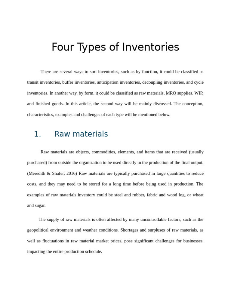 Four Types of Inventories | PDF | Inventory | Goods