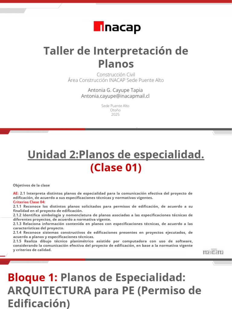 Taller Int. Planos - Clase 01 U2 PPT INACAP Otoño 2025 | PDF | edificio
