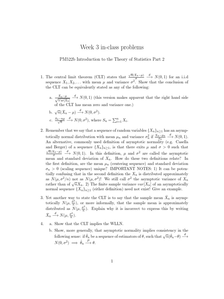 Week 3 In-Class Problems | PDF | Estimator | Variance