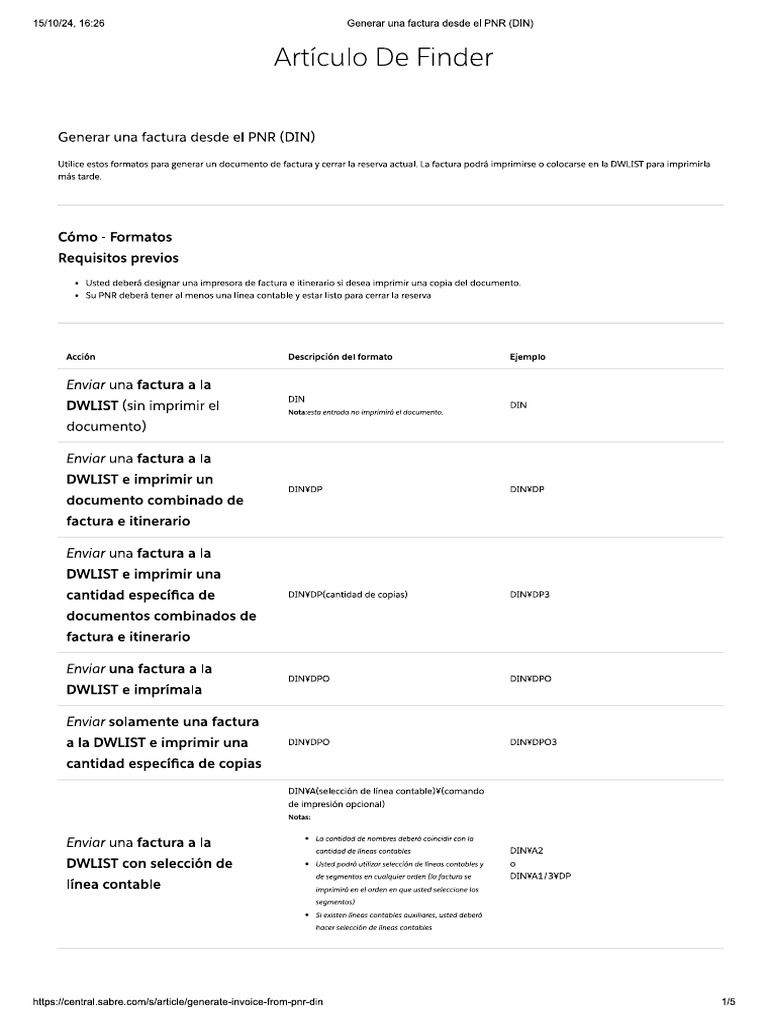 Generar Una Factura Desde El PNR (DIN) | PDF