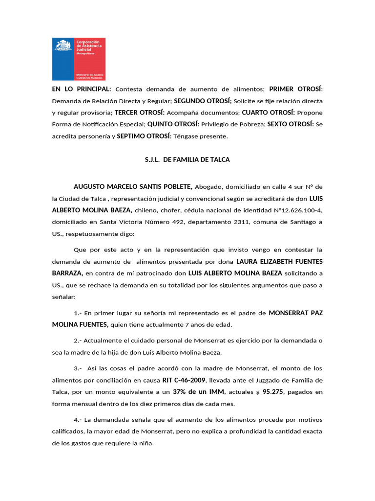 Demanda Relacion Directa y Regular Luis Baeza | PDF | Demanda judicial ...