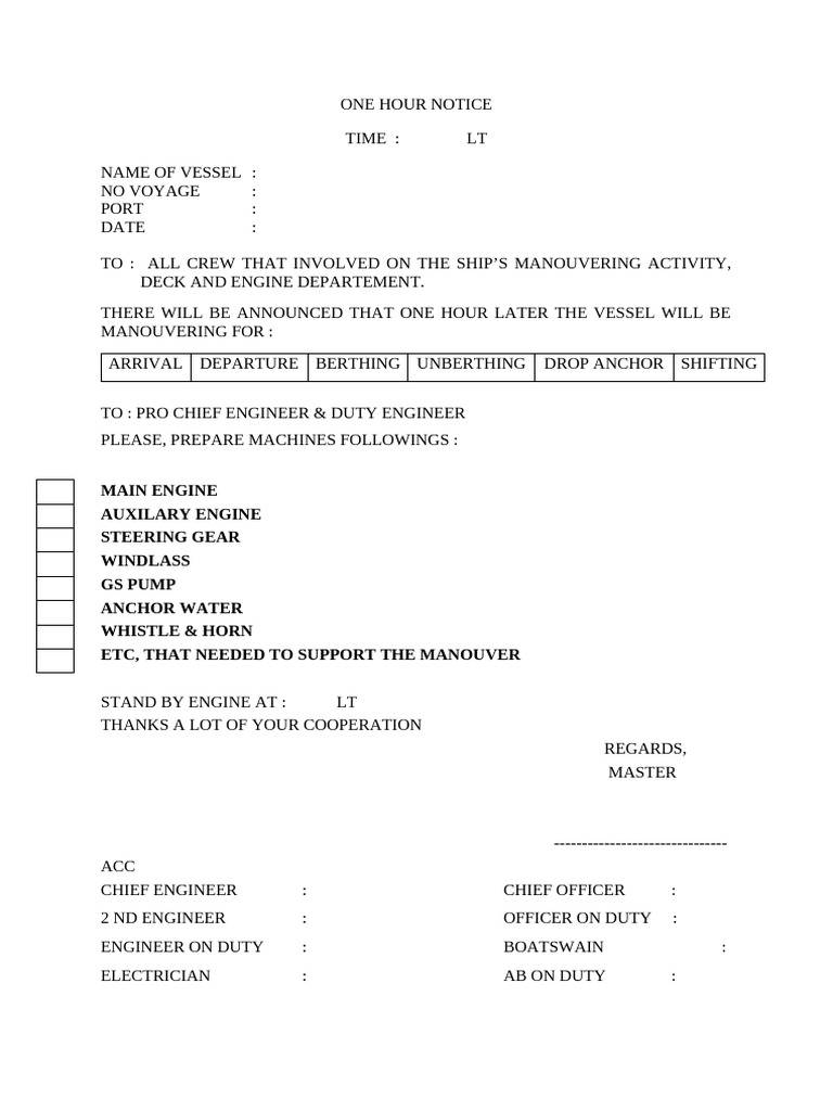 One Hour Notice | PDF