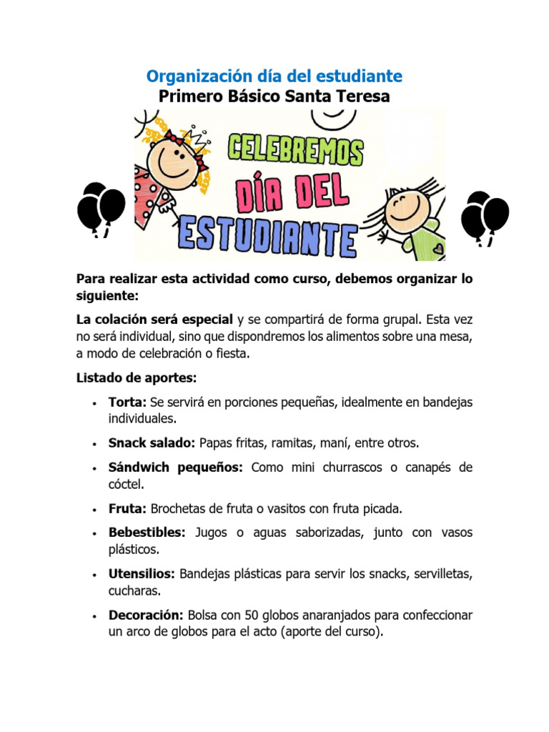 Organización Día Del Estudiante 1° ST | PDF
