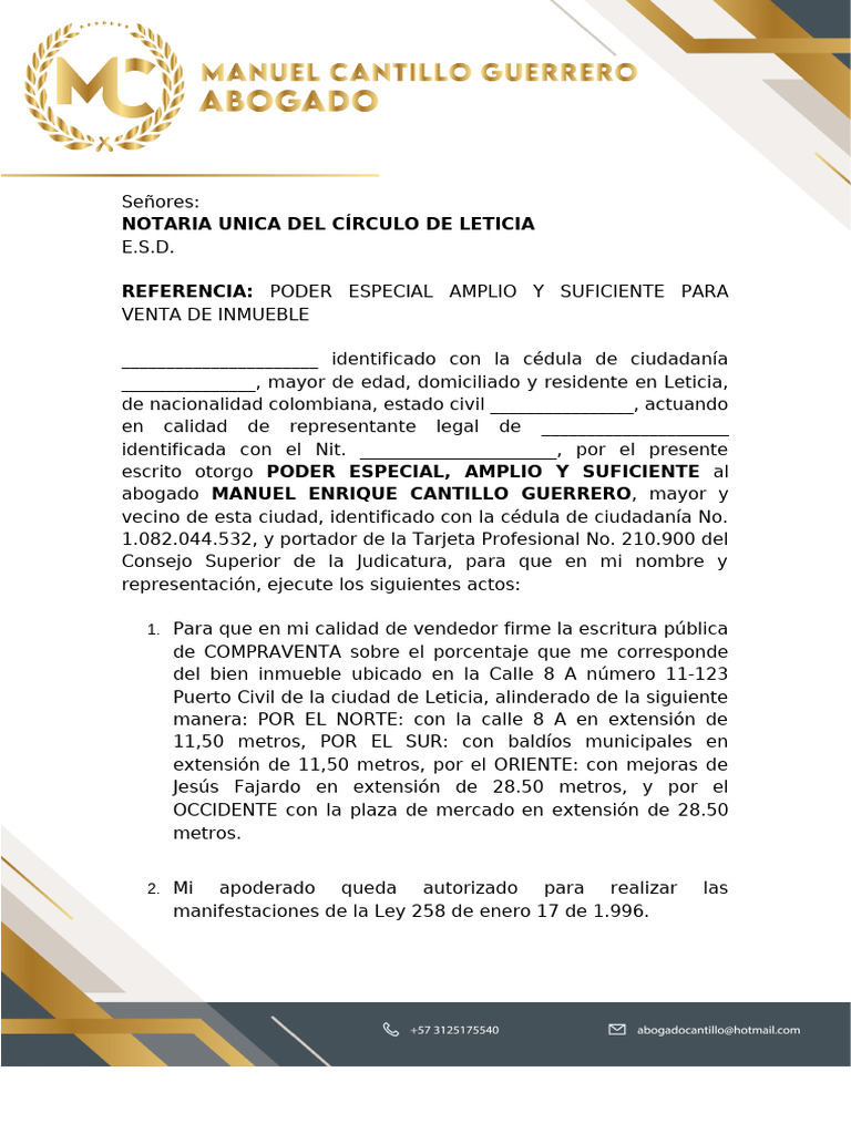 Modelo Poder Venta Inmueble | PDF