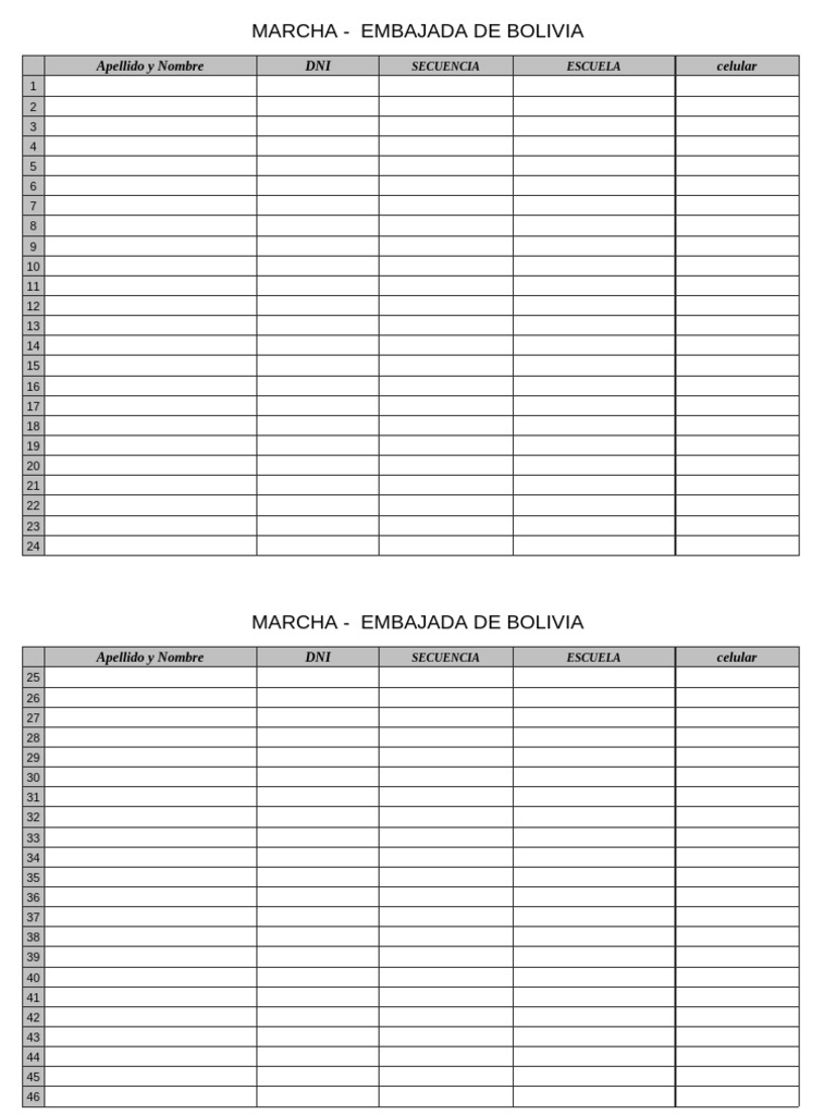 Planilla para Marchas | PDF