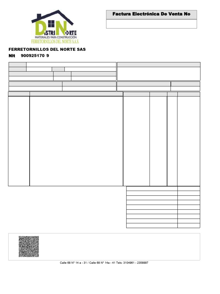 Nit Ferretornillos Del Norte Sas 9: Factura Electrónica de Venta No ...