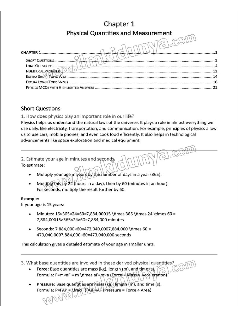 FBISE 9th Physics Chapter 1 | PDF