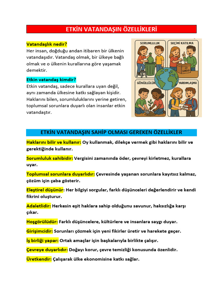 Sinif Etki̇n Vatandaşin Özelli̇kleri̇ | PDF