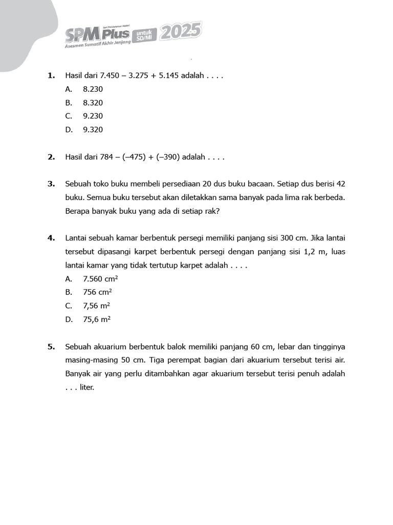 Latihan Soal Soal US Matematika SD | PDF