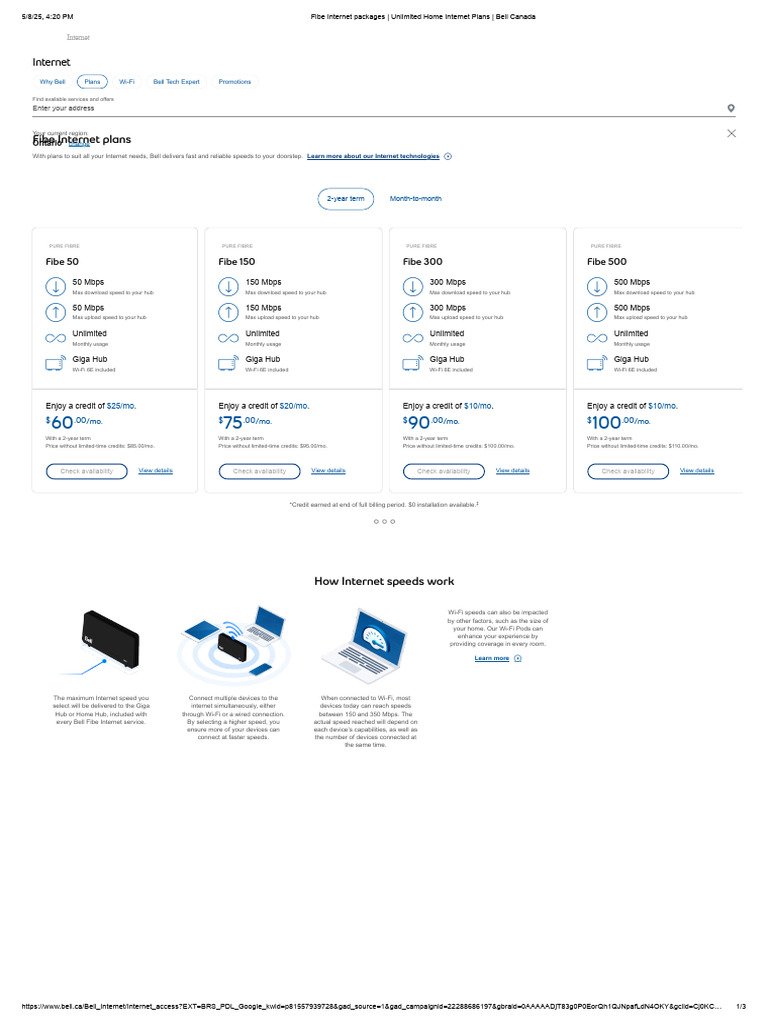 Fibe Internet Packages - Unlimited Home Internet Plans - Bell Canada ...