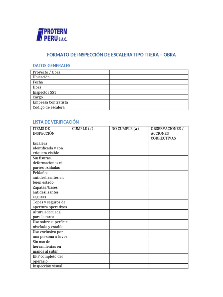Formato Inspeccion Escalera Proterm LOGO | PDF