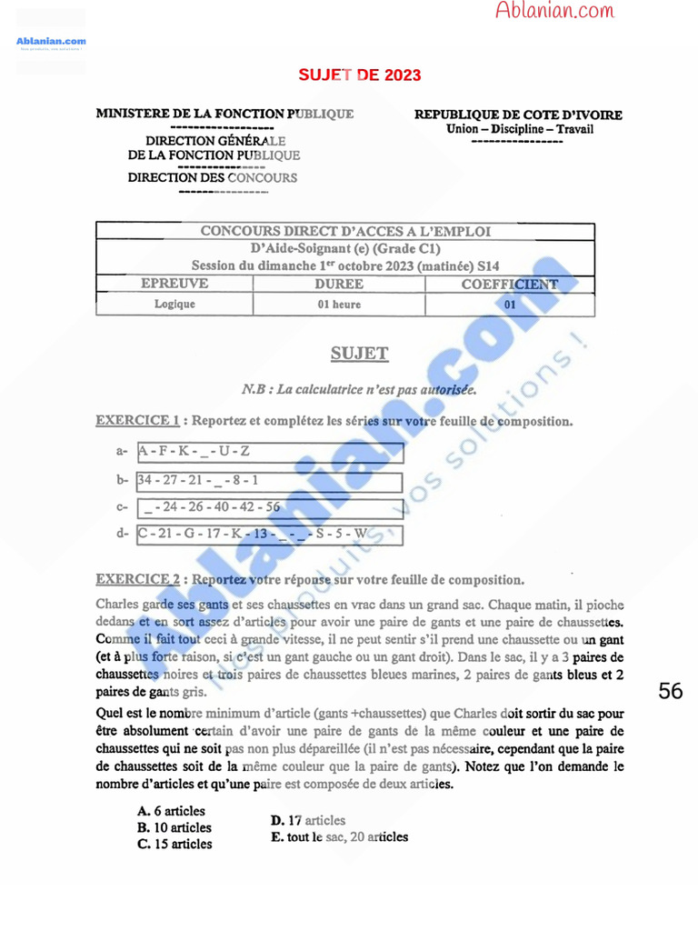 Anciens Sujets Logique Cat C Et D Et Corriges 2023 ABLANIAN | PDF