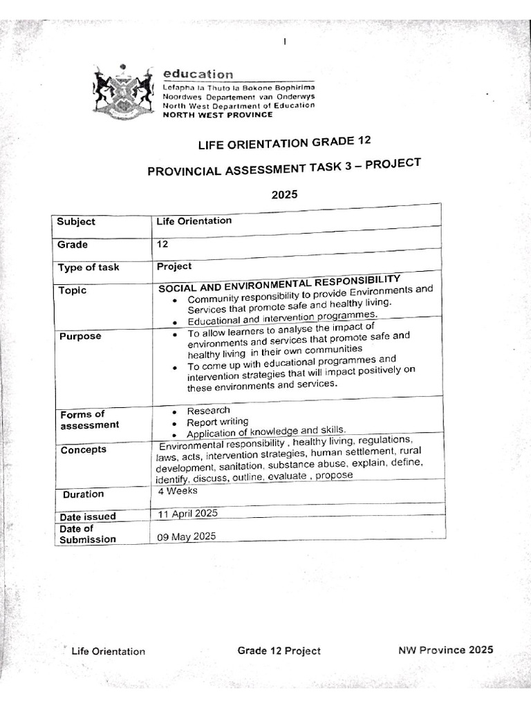 Life Orientation Project | PDF