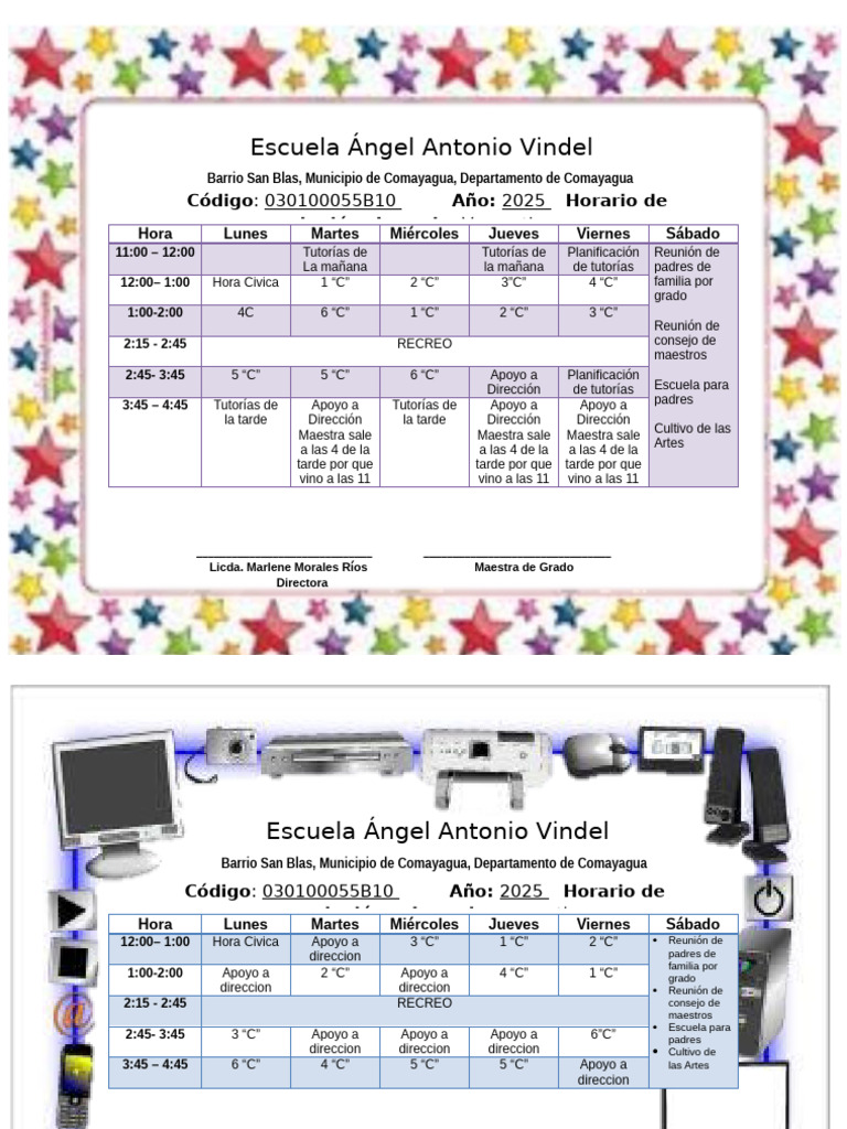 Horarios de Clases 2025 Escuela Vindel | PDF