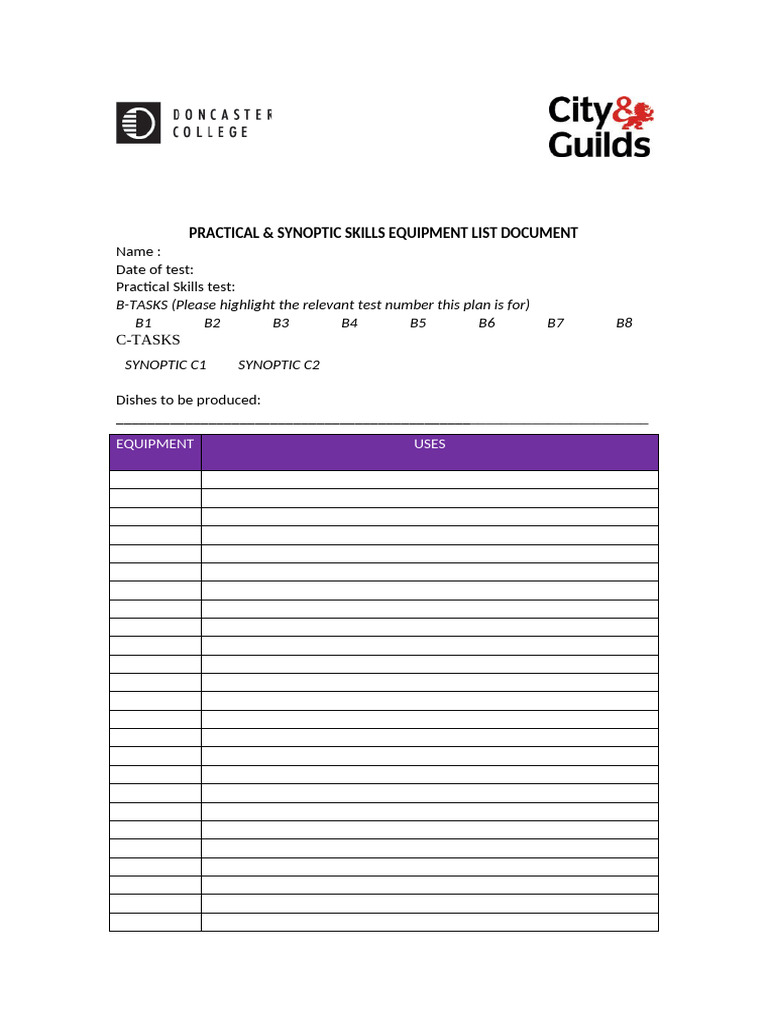 Practical Skills Test EQUIPMENT LIST v3 | PDF