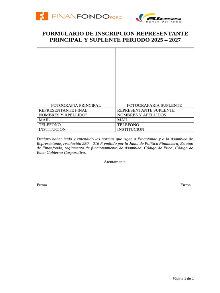 Formulario de Inscripcion de Candidatos A Representantes | PDF