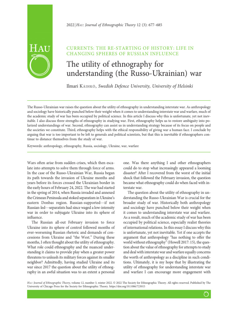Käihkö 2023 The Utility of Ethnography For Understanding (The Russo ...