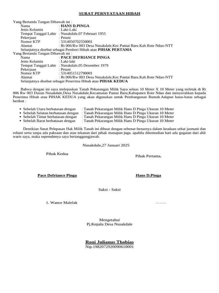 Surat Hibah Pace D.Pinga | PDF