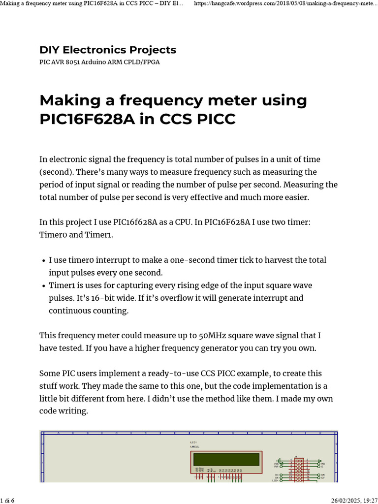 Making A Frequency Meter Using PIC16F628A in CCS PICC - DIY Electronics Projects | PDF ...