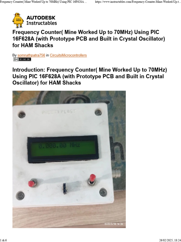 Frequency Counter (Mine Worked Up To 70MHz) Using PIC 16F628A | PDF | Capacitor | Electronic ...