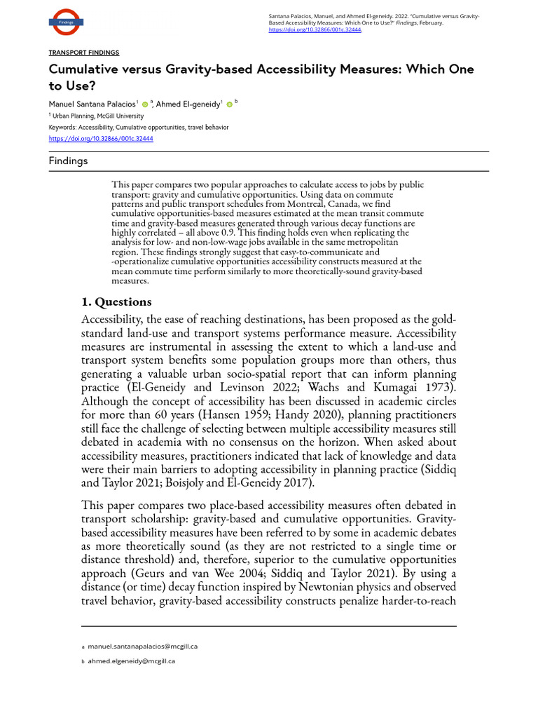 Cumulative Versus Gravity Based Accessibilitye | PDF | Normal ...
