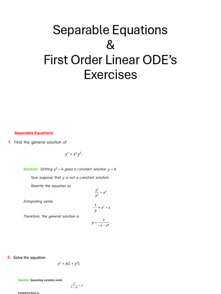 Separable and First Order Ex | PDF