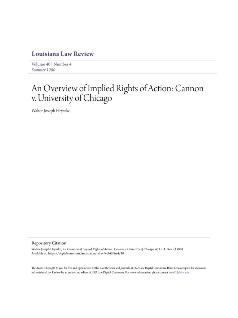 An Overview of Implied Rights of Action - Cannon v. University of | PDF ...