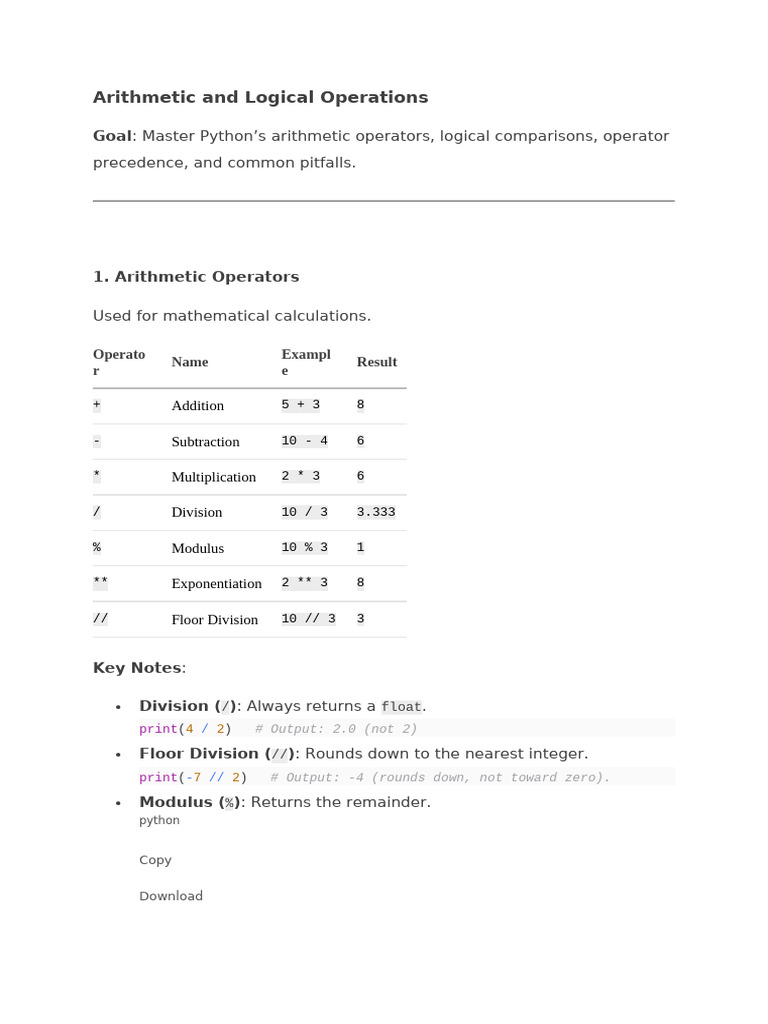 Arithmetic and Logical Operations | PDF | Arithmetic | Computer Programming